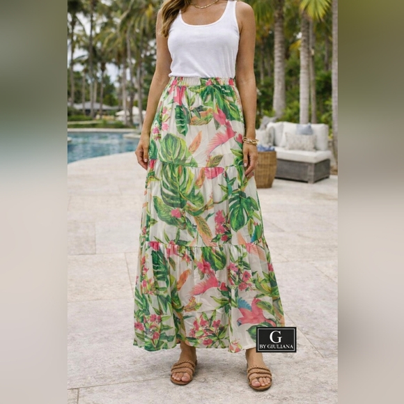 G by Giuliana | Skirts | G By Giuliana Tropical Tiered Maxi Skirt Boho ...